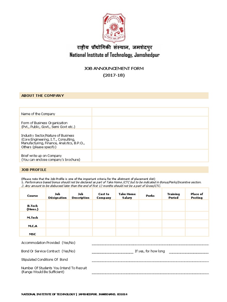 Job Announcement Form (2017-18) : About The Company | PDF | Engineering | Mechanical Engineering