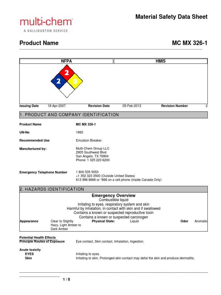 MC MX 326-1 MSDS | PDF | Toxicity | Magnesium