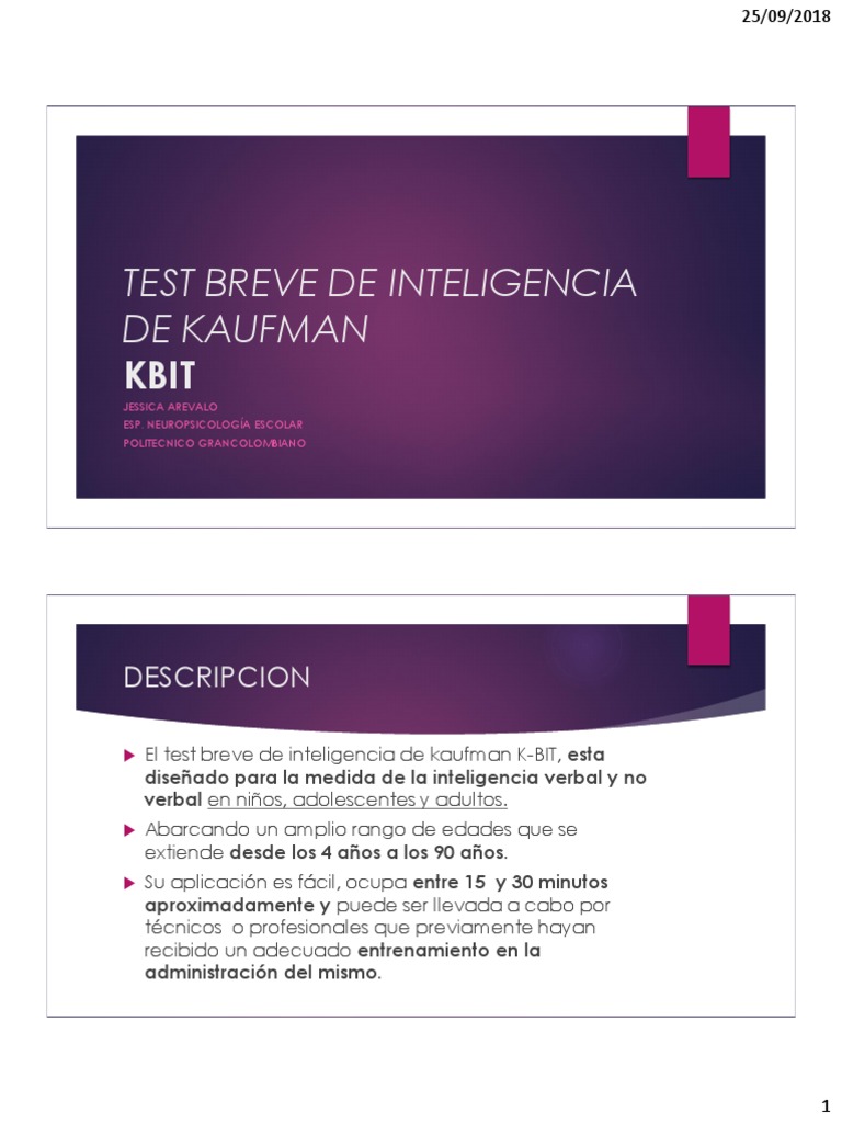 Test Breve de Inteligencia de Kaufman PDF | Inteligencia | Cociente de ...