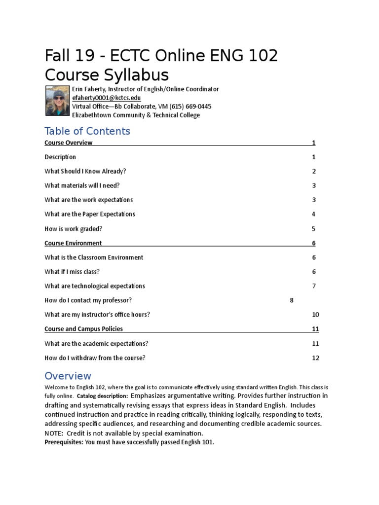 ENG 102 Course Syllabus Printable | PDF | Academic Dishonesty | Plagiarism