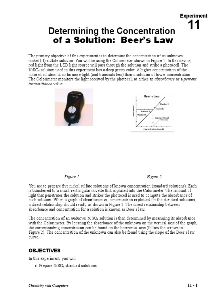 Of A Solution: Beer's Law: Determining The Concentration | PDF ...