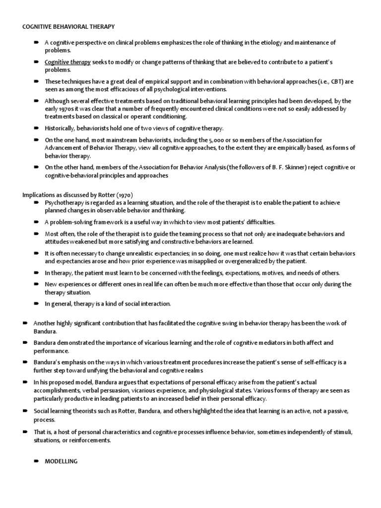 CBT Notes | PDF | Cognitive Therapy | Cognitive Behavioral Therapy