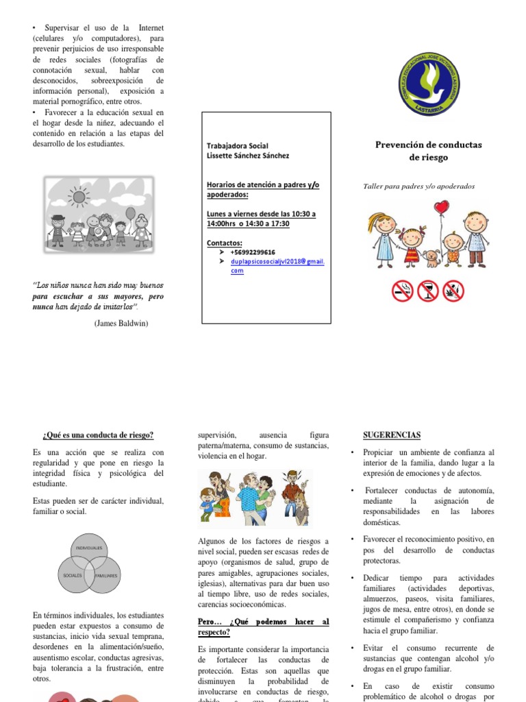 Triptico de Prevención de Conductas de Riesgo | PDF | Comportamiento ...