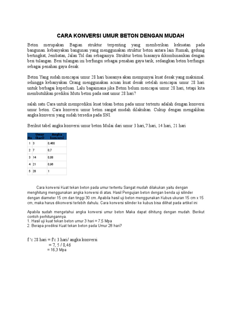 Cara Konversi Umur Beton Dengan Mudah | PDF