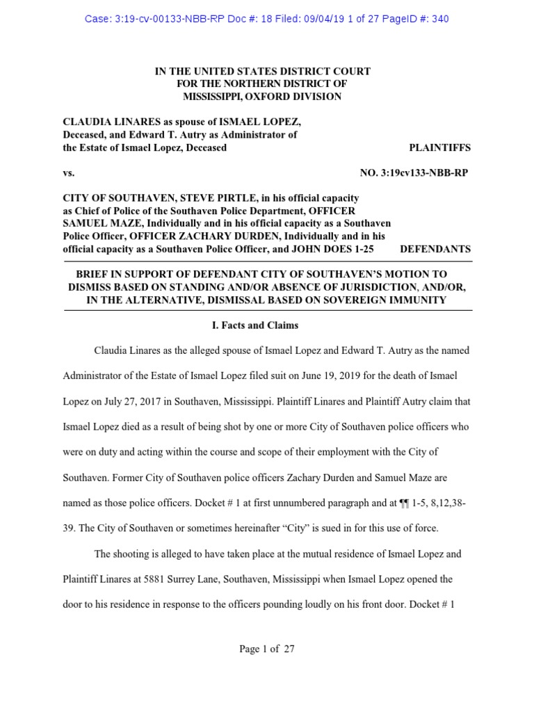 Ismael Lopez City Motion To Dismiss | PDF | Standing (Law) | Fourth Amendment To The United ...