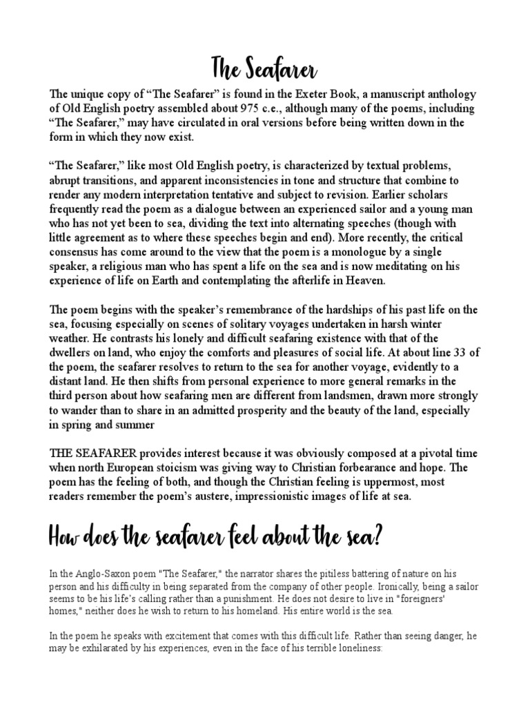 The Seafarer Analysis | PDF