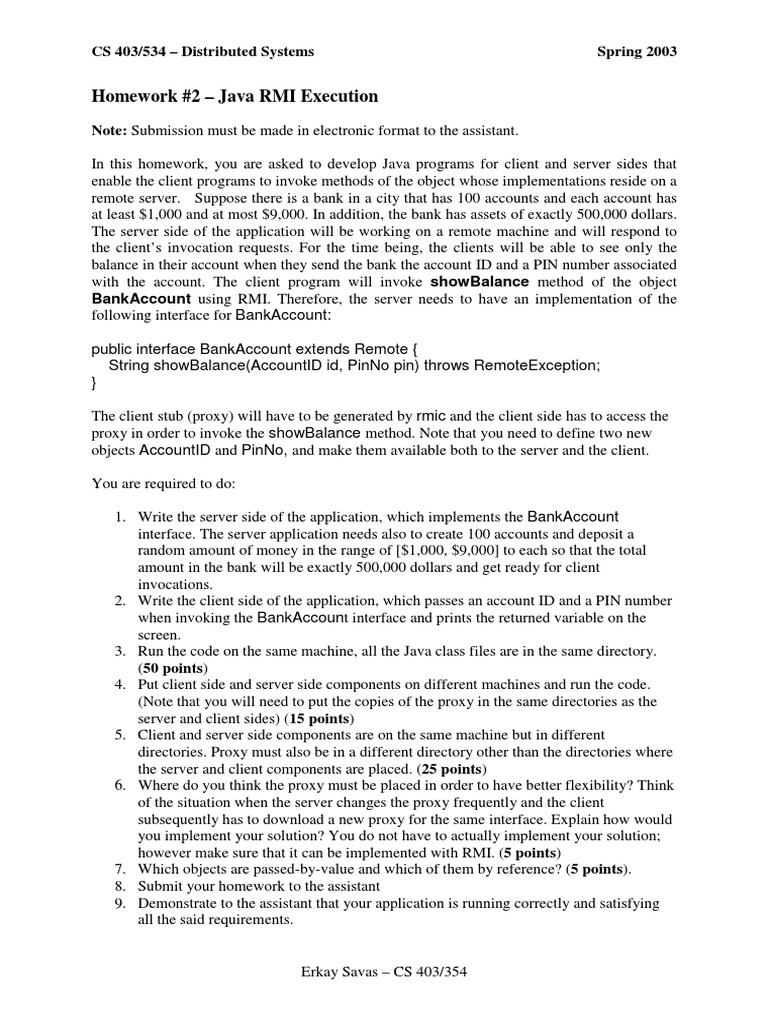 CS 403/534 - RMI Bank Account Homework | PDF | Proxy Server | Java (Programming Language)