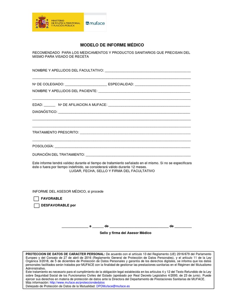 Modelo de Informe Médico MUFACE | PDF | Privacidad de la información ...