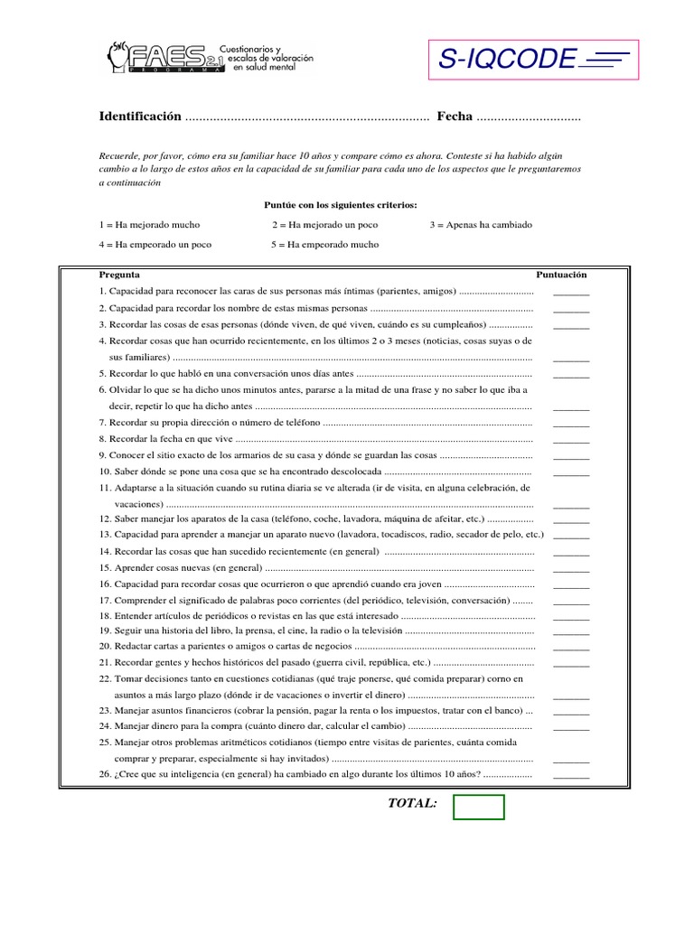 S-IQCODE Test Del Informador 25 Ítems | PDF