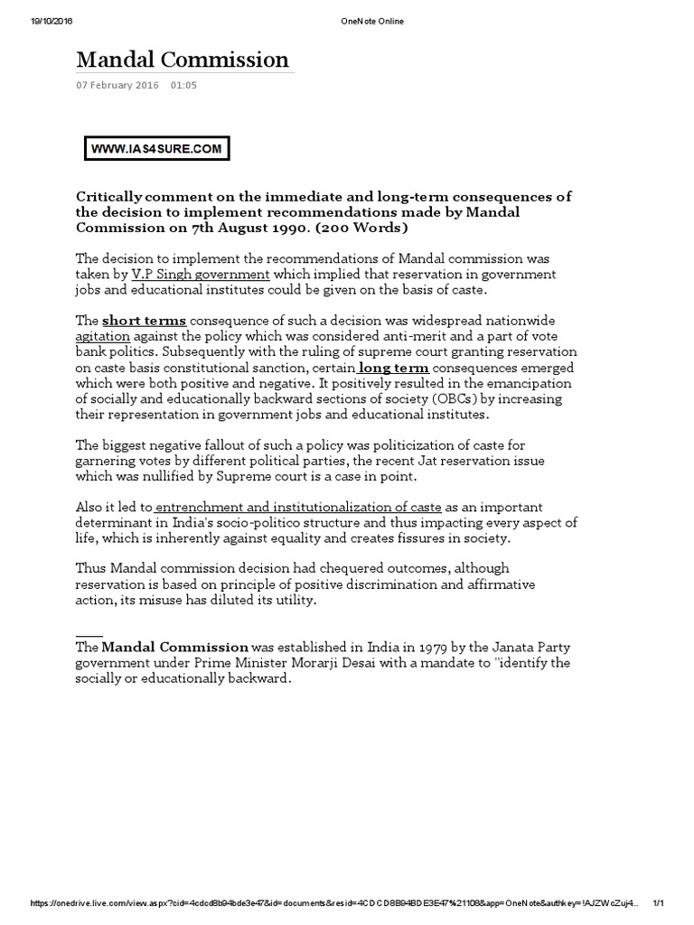 Mandal Commission | Download Free PDF | Politics Of India | Social ...