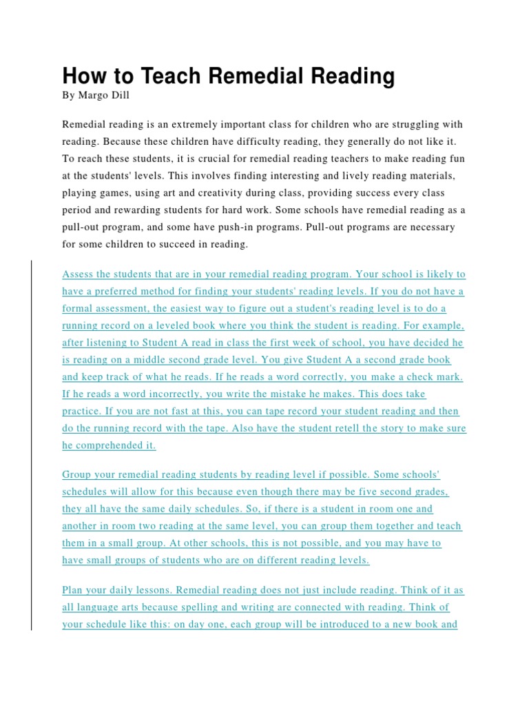 How To Teach Remedial Reading | PDF | Reading Comprehension | Cognition