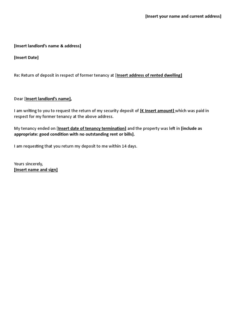 Template Letter Initial Letter To Landlord Requesting Deposit | PDF