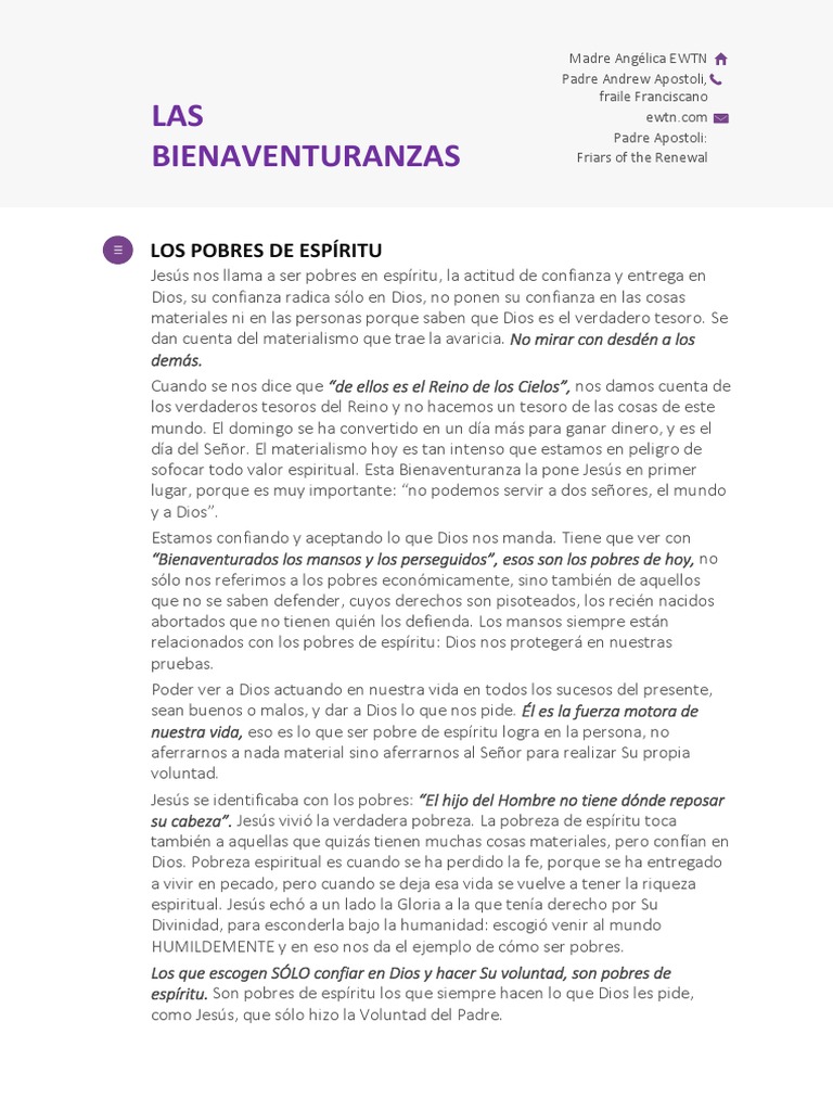 LAS BIENAVENTURANZAS + Padre Andrew Apostoli + EWTN | PDF | eucaristía ...