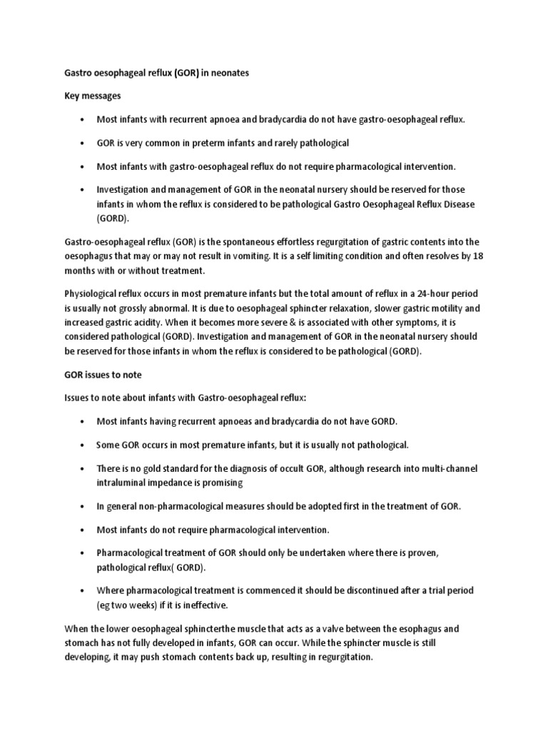 Managing Neonatal Gastro-Oesophageal Reflux | PDF | Gastroesophageal ...