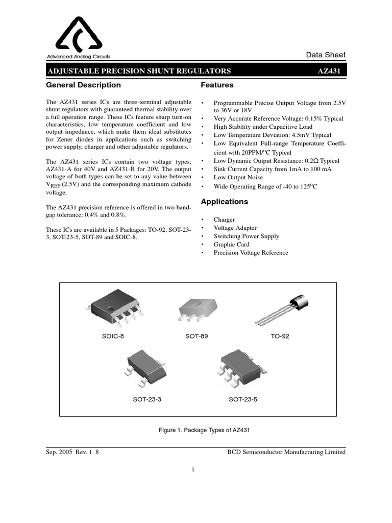 Adjustable Precision Shunt Regulators Az431 | PDF | Diode | Electric Power