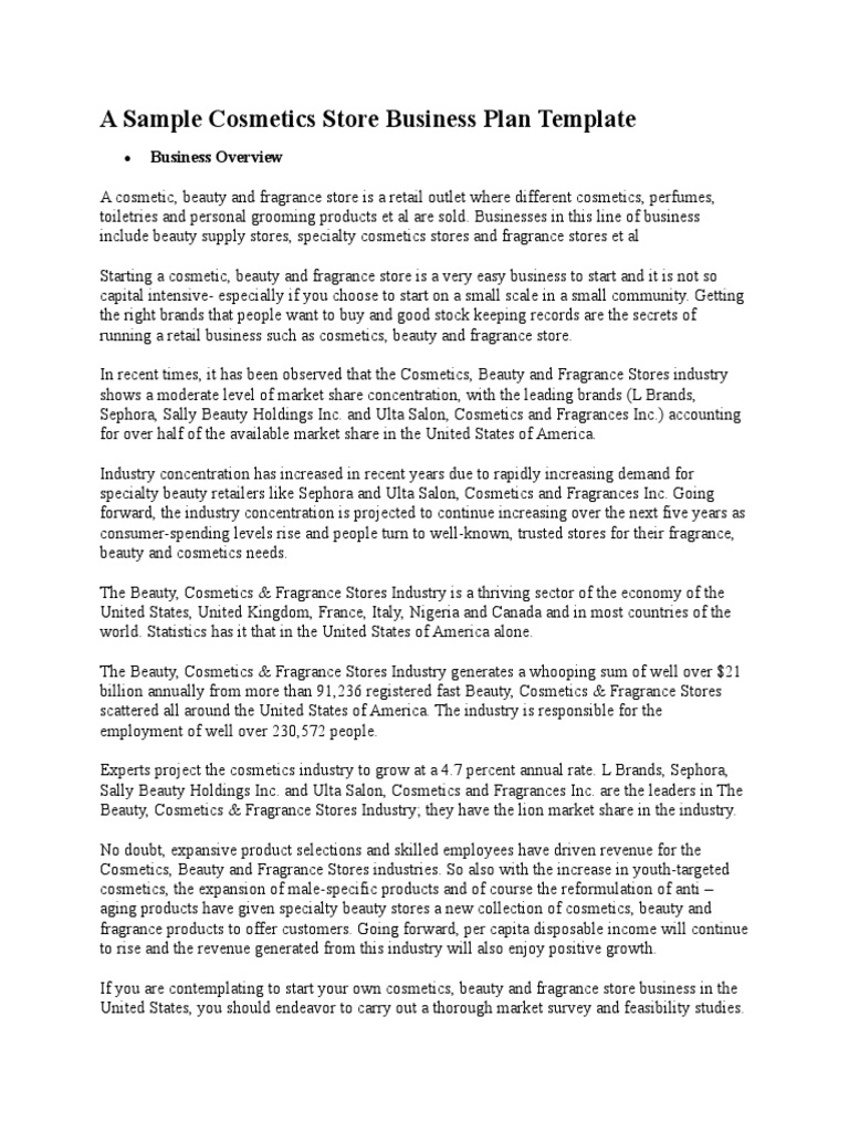 A Sample Cosmetics Store Business Plan T | Download Free PDF ...