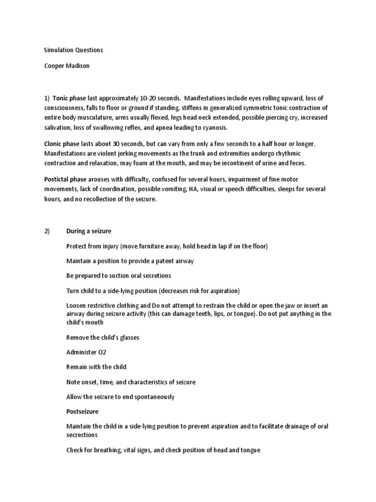 Simulation Questions Cooper Madison | PDF | Neurology | Human Diseases ...