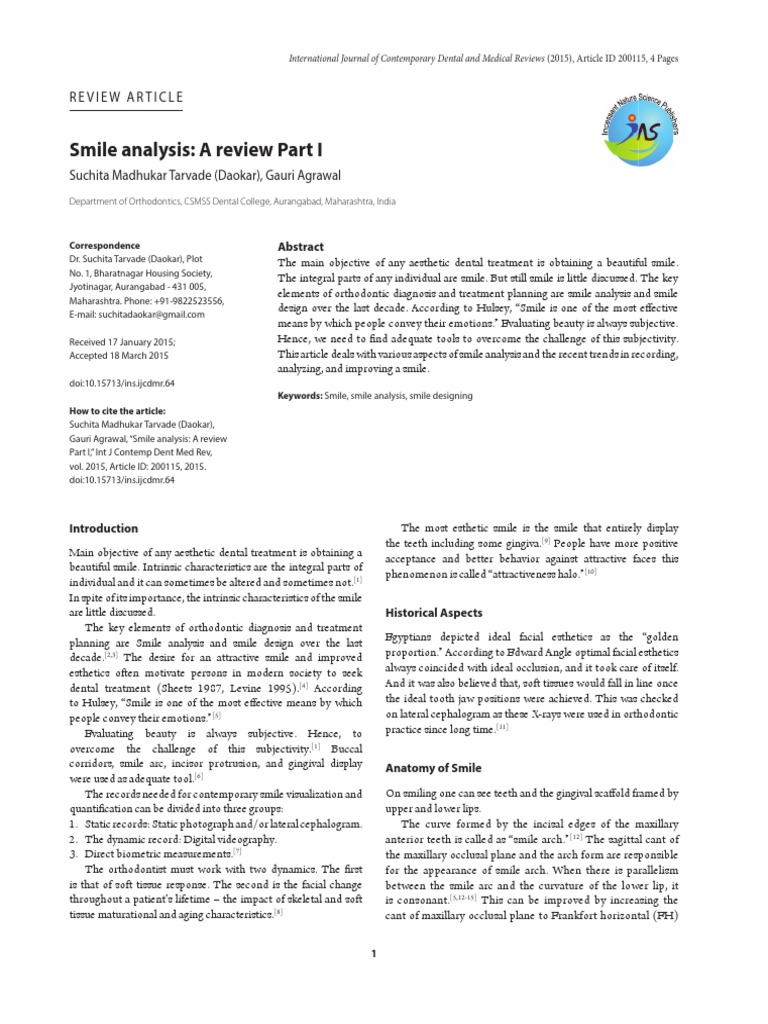 Smile Analysis: A Review Part II | PDF | Orthodontics | Tooth