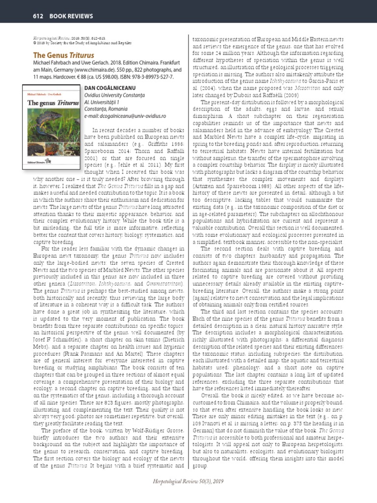 Book Review - The Genus Triturus | PDF | Species | Biology