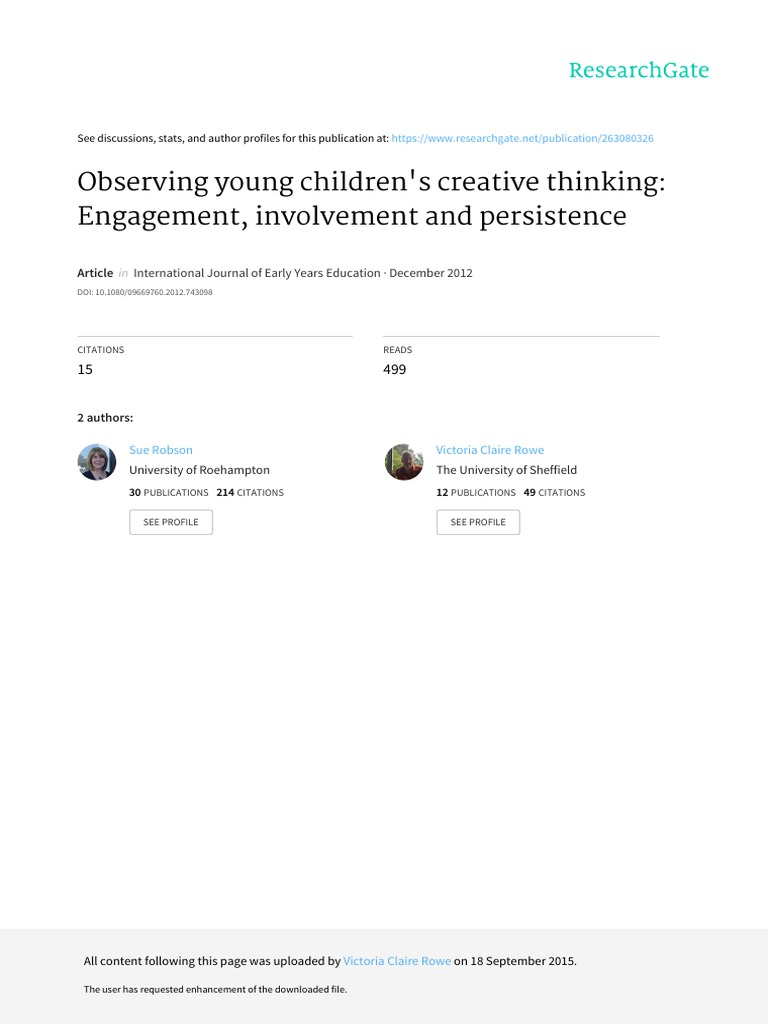 Observing Young Children's Creative Thinking: Engagement, Involvement ...