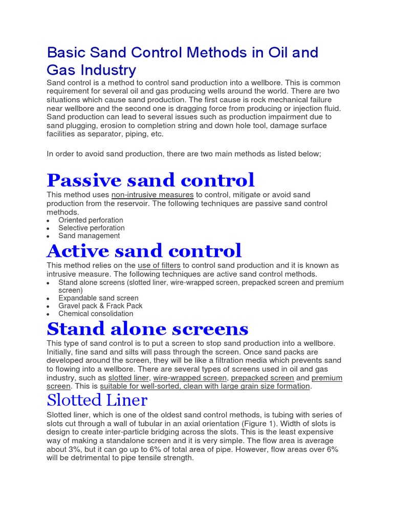 Basic Sand Control Methods in Oil and Gas Industry | Download Free PDF ...