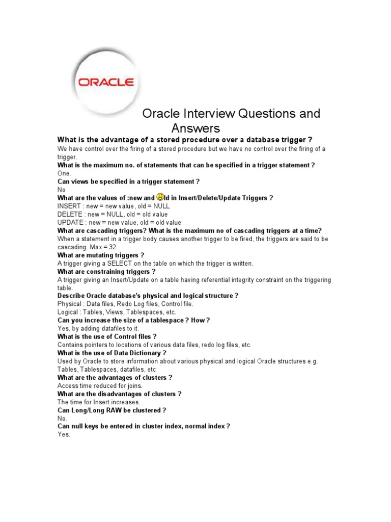 Oracle Interview Questions And Answers Pdf Oracle Database Plsql