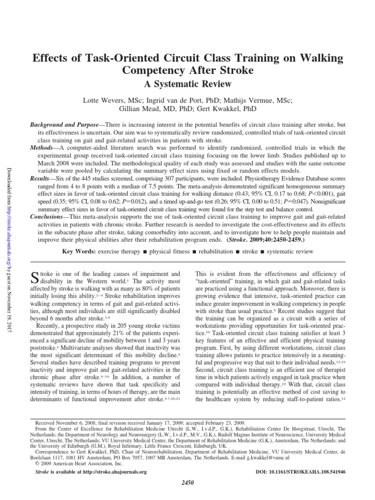 Effects of Task-Oriented Circuit Class Training On Walking Competency After Stroke | PDF ...