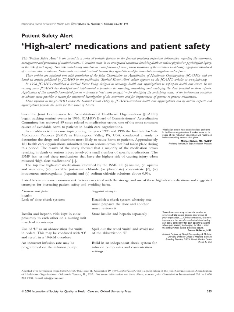 High-Alert' Medications and Patient Safety | PDF | Joint Commission ...