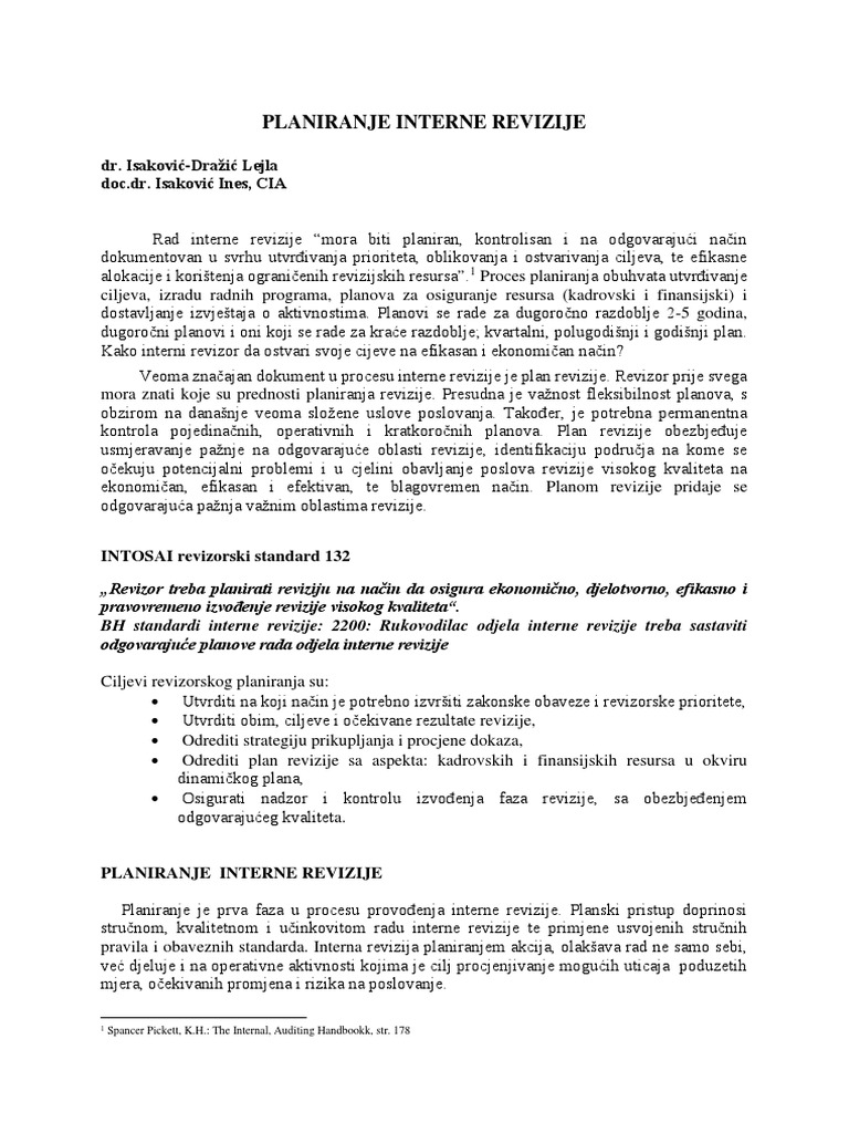 Planiranje Interne Revizije | PDF