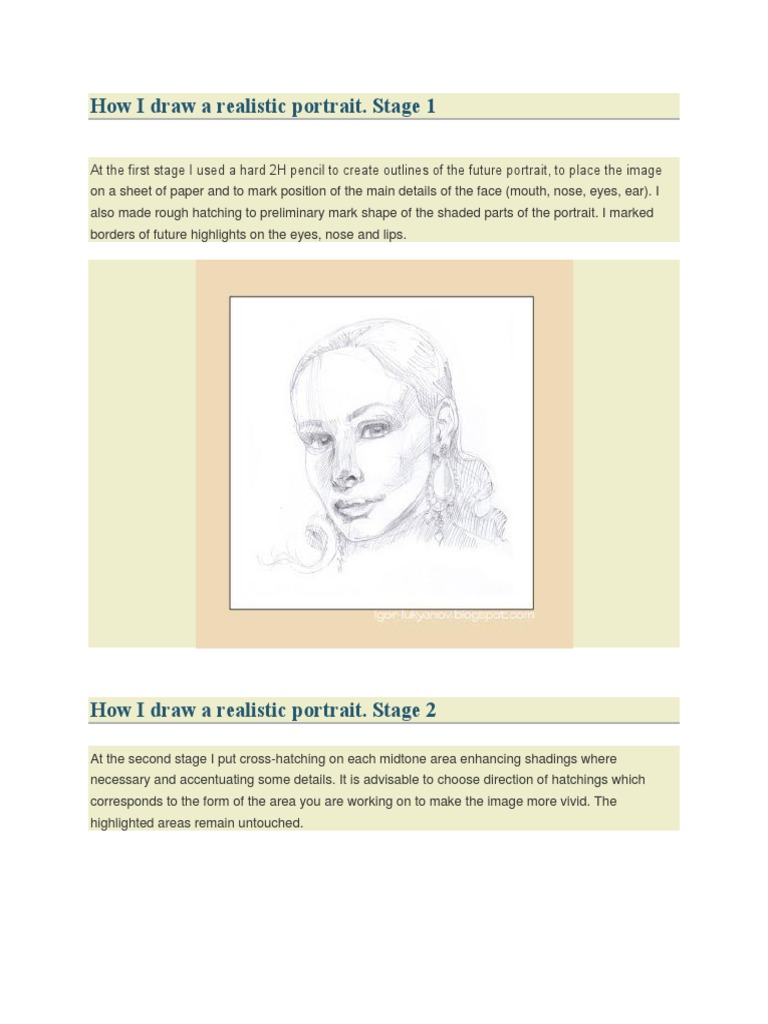How I Draw A Realistic Portrait. Stage 1 | PDF | Drawing