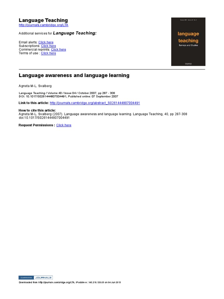 Language Teaching | PDF | Second Language Acquisition | Awareness