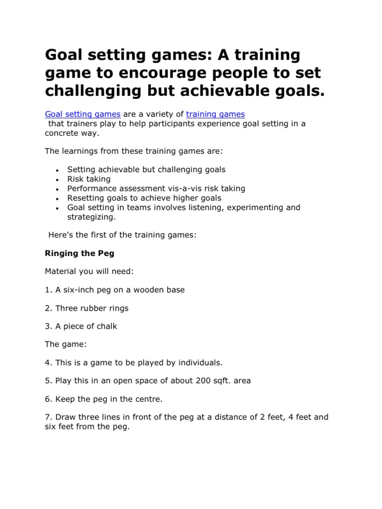 Goal Setting Games | PDF | Goal Setting