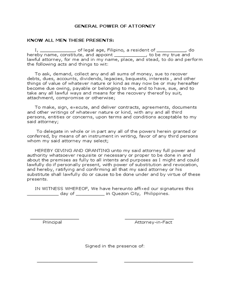 General Power of Attorney Template | PDF | Power Of Attorney | Civil ...