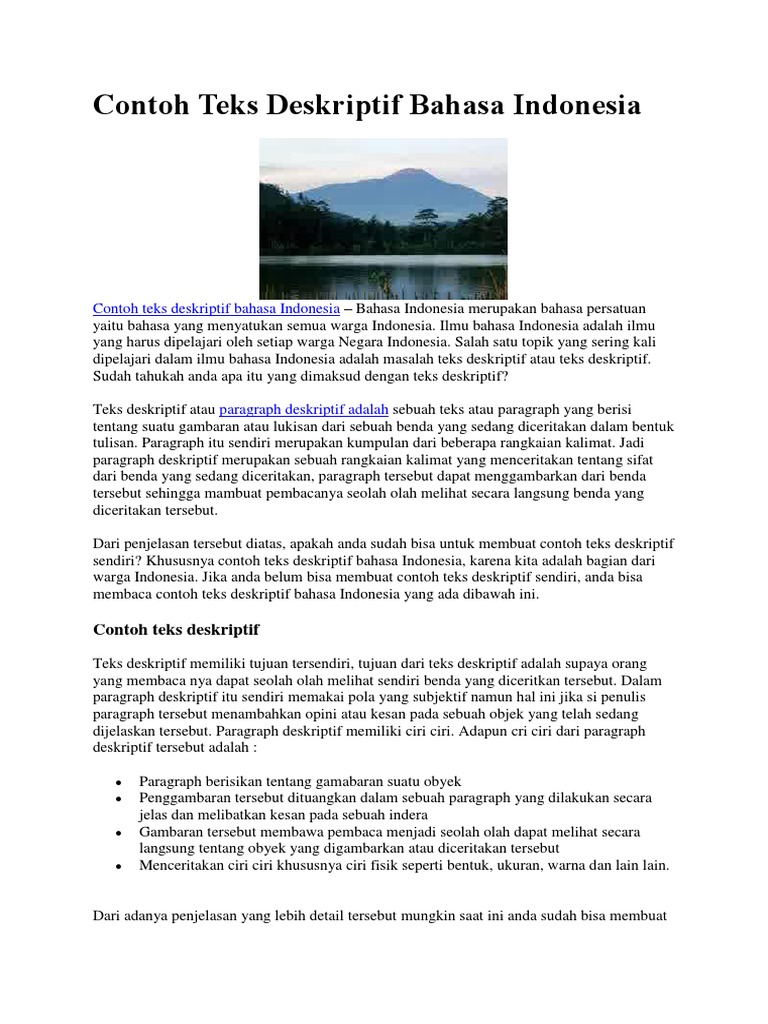 Contoh Teks Deskriptif Bahasa Indonesia | PDF