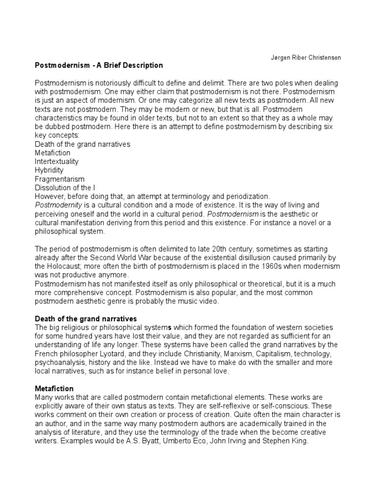 Postmodernism - A Brief Description | PDF | Postmodernism | Narrative