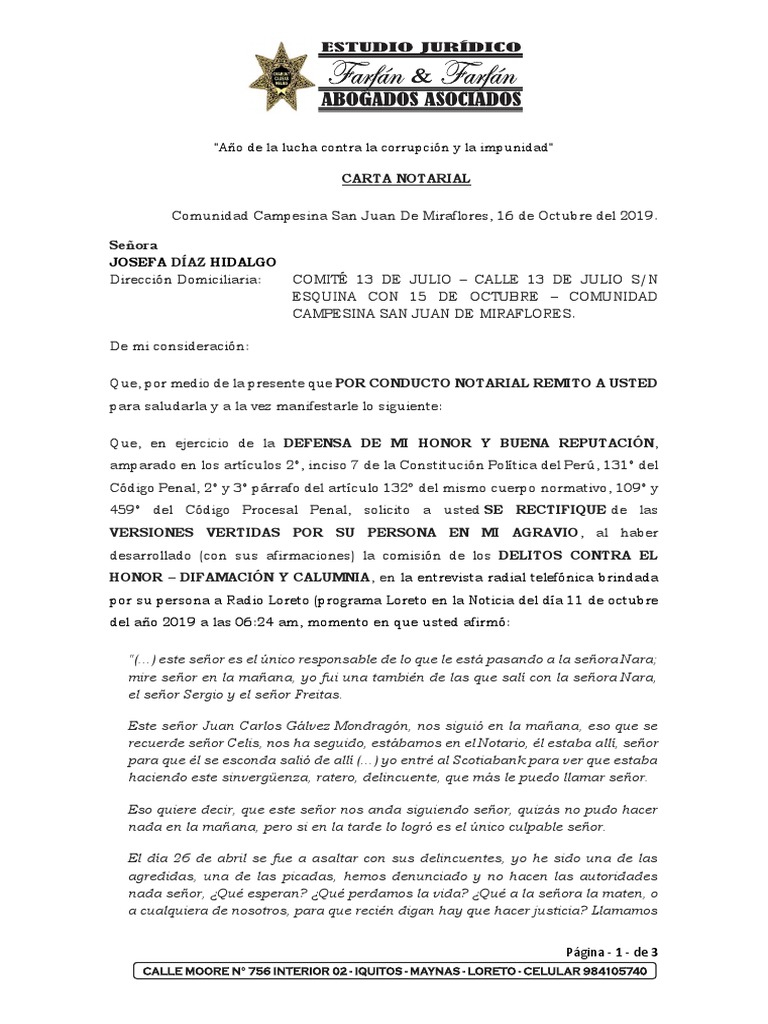 Carta Notarial Josefa Diaz | PDF | Derecho penal | Ley común