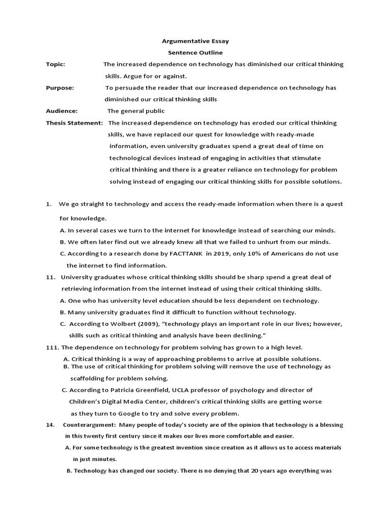 Argumentative Essay Outline | PDF | Critical Thinking | Thought
