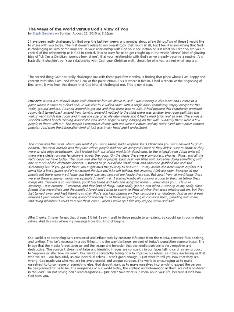 The Ways of The World Versus God | PDF | God The Father | Love