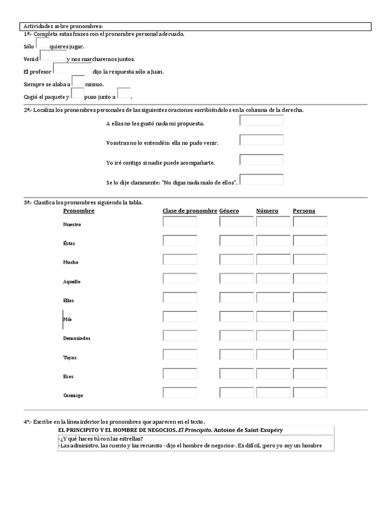 Actividades de pronombres personales | PDF | Poesía | Ficción general