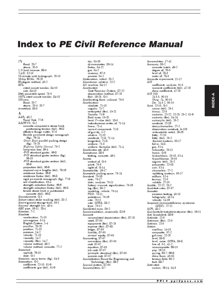 Index To PE Civil Reference Manual: C Value (TBL), 18 3 | PDF ...