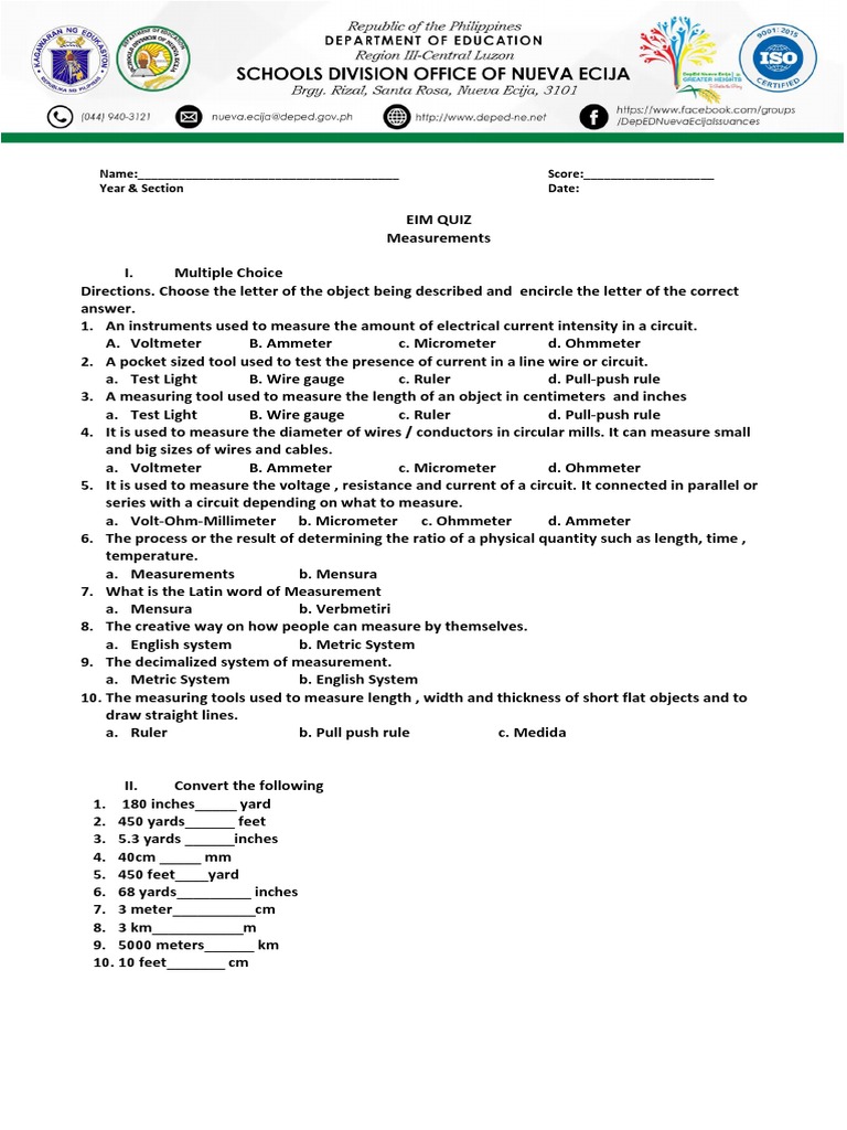Eim Quiz Measurement | PDF