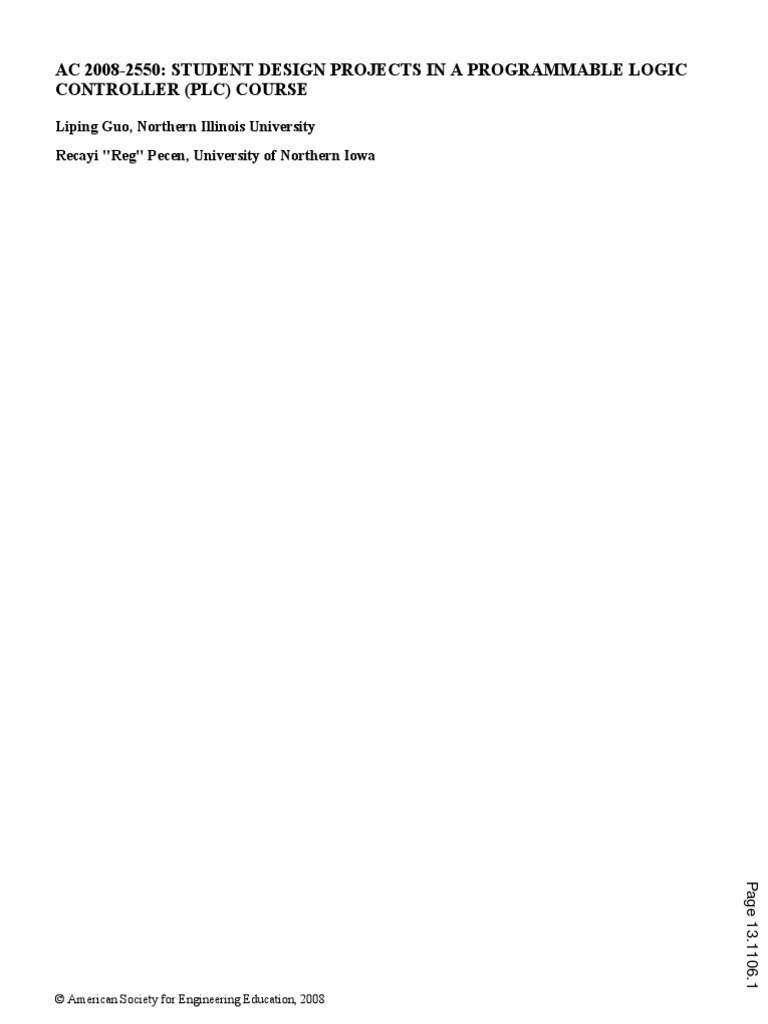 Student Design Projects in A Programmable Logic Controller PLC Course | PDF | Programmable Logic ...