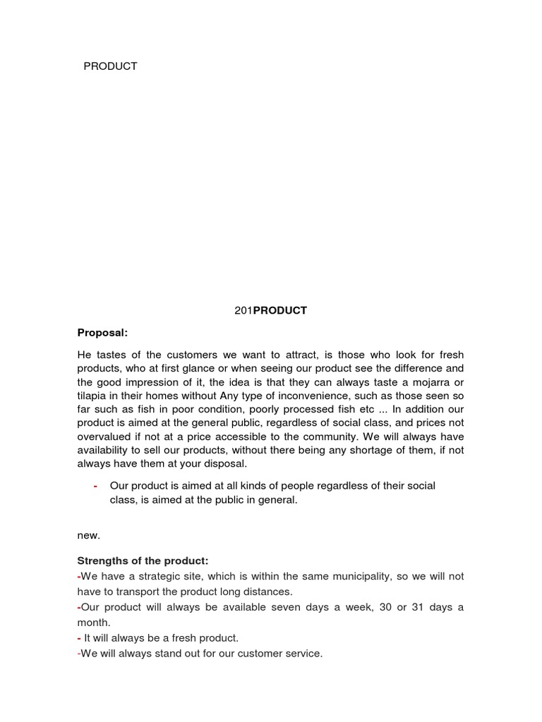 Proposal:: Strengths of The Product | PDF
