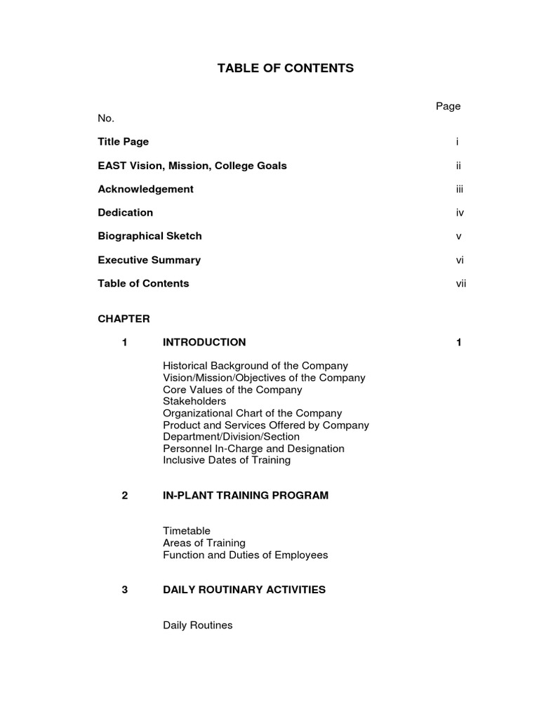 Revised Ojt Narrative Report Table of Contents | PDF | Abstract ...