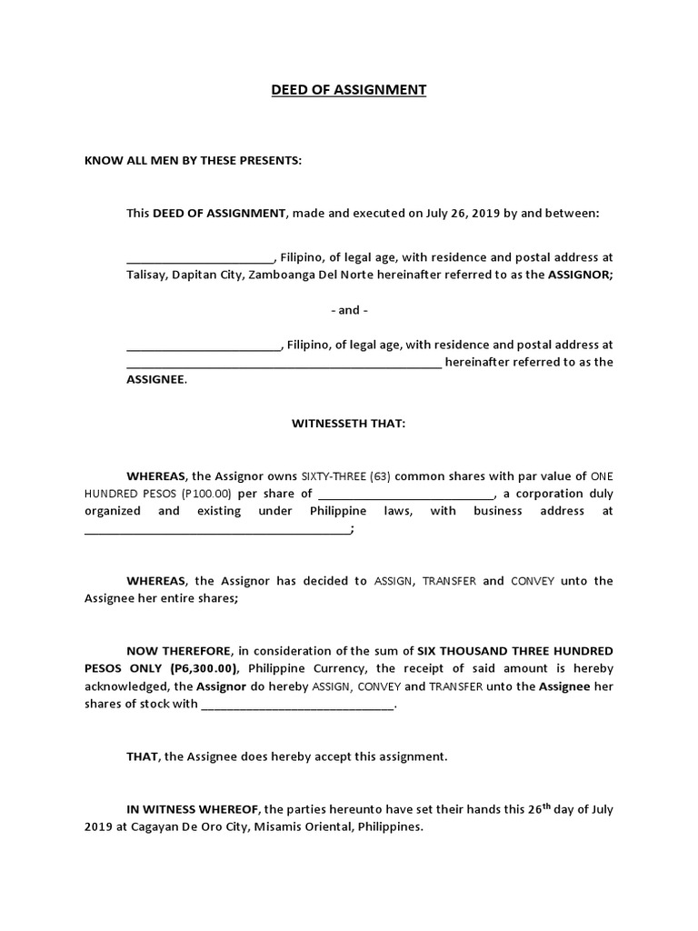 Deed of Assignment 2 | PDF | Assignment (Law) | Land Law