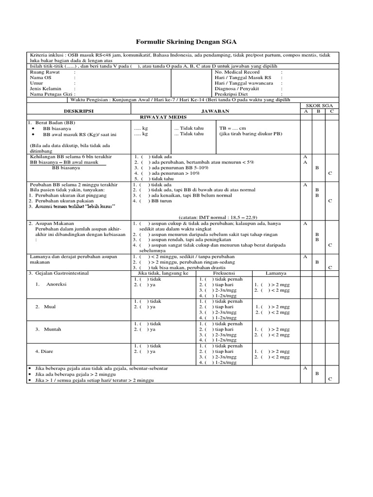 Formulir Skrining Dengan SGA | PDF