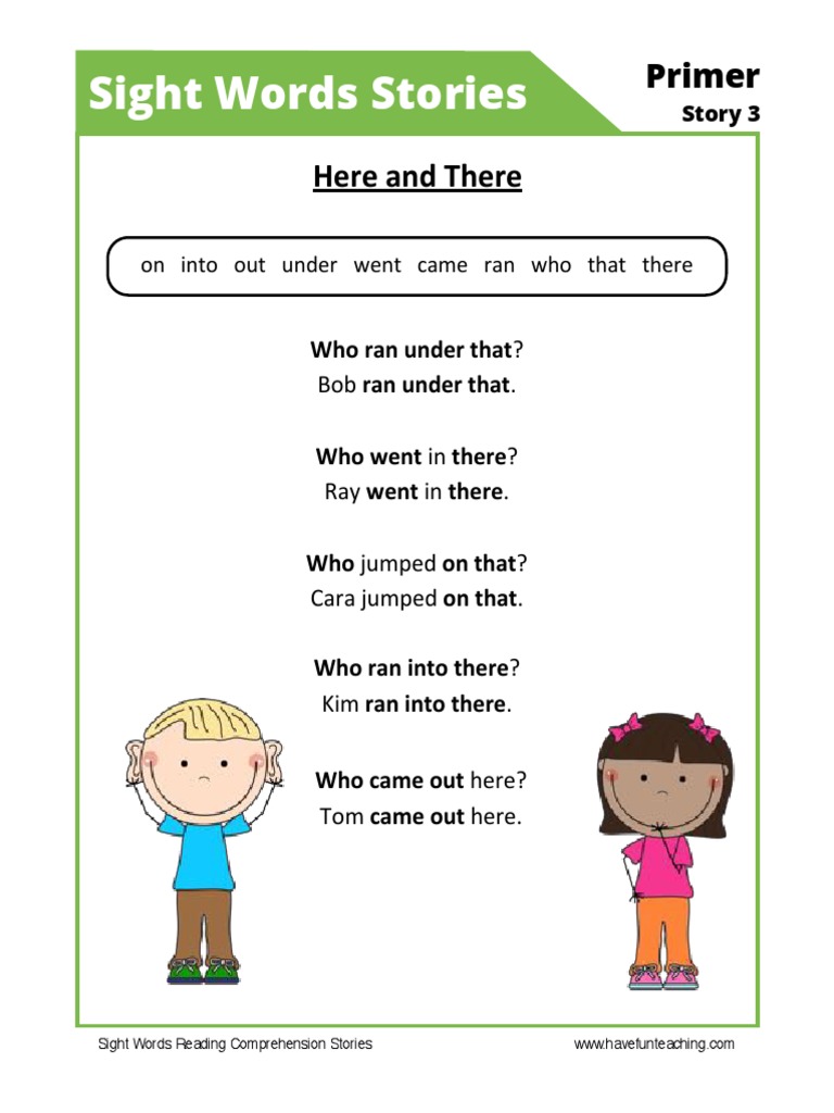 Sight Words Story 3 Reading Comprehension | PDF