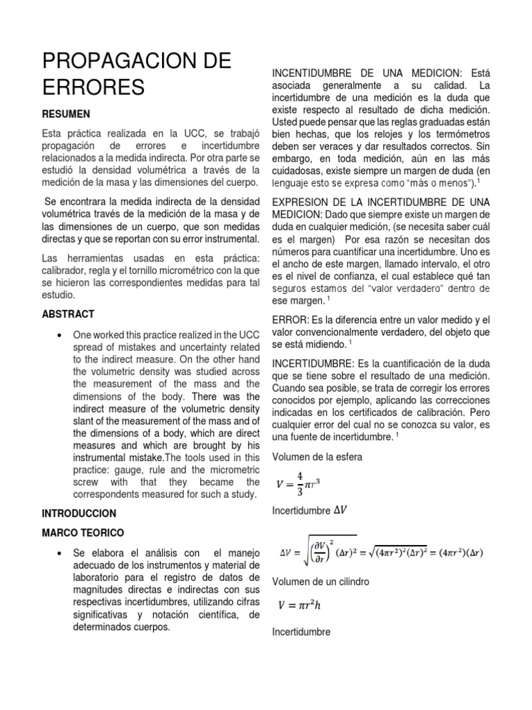 Propagación de Errores en Medición | PDF | Medición | Método científico