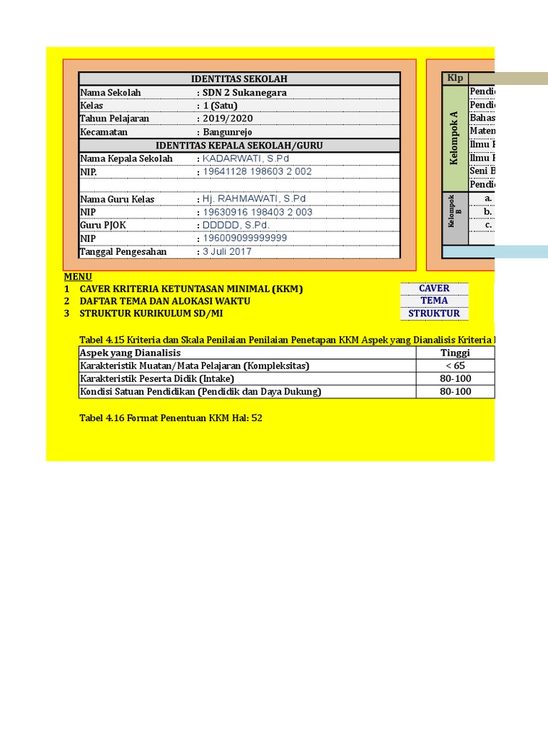 Aplikasi KKM K13 Kelas 1 Revisi 2019 (WWW - Gurusd.info) | PDF