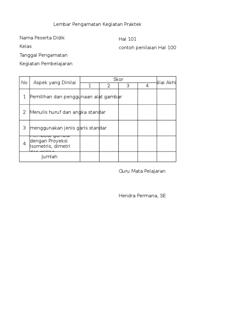 Lembar Penilaian Praktek, Portofolio, Sikap | PDF